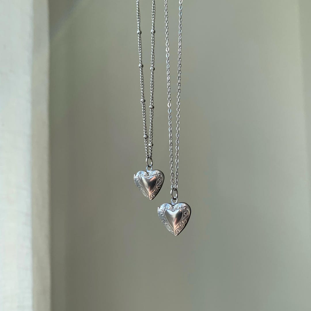 Tiny Silver Heart Locket Necklace, Dainty Everyday Necklace, Silver ...