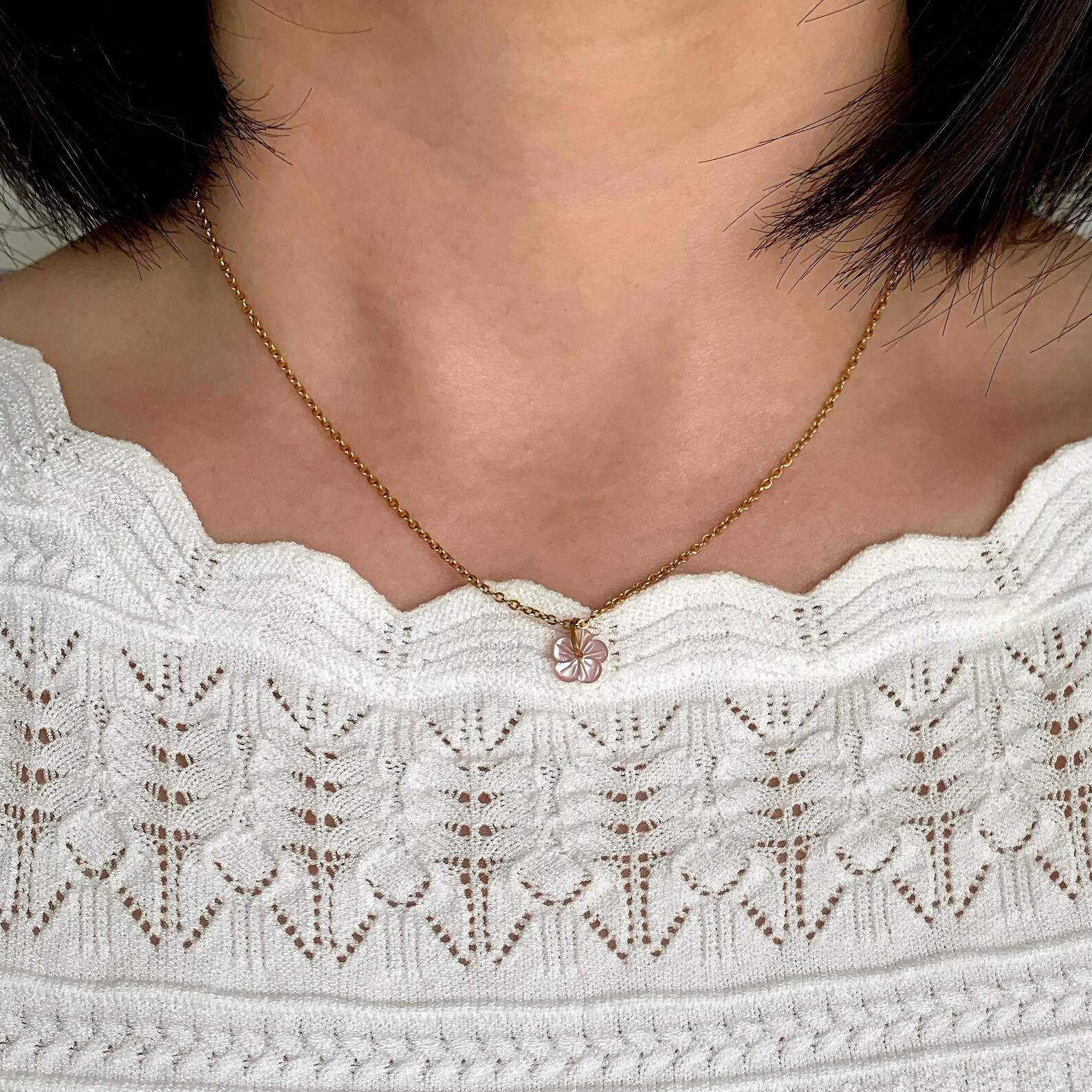 Pink Sakura Necklace, Tiny Cherry Blossom Shell Flower Necklace ...