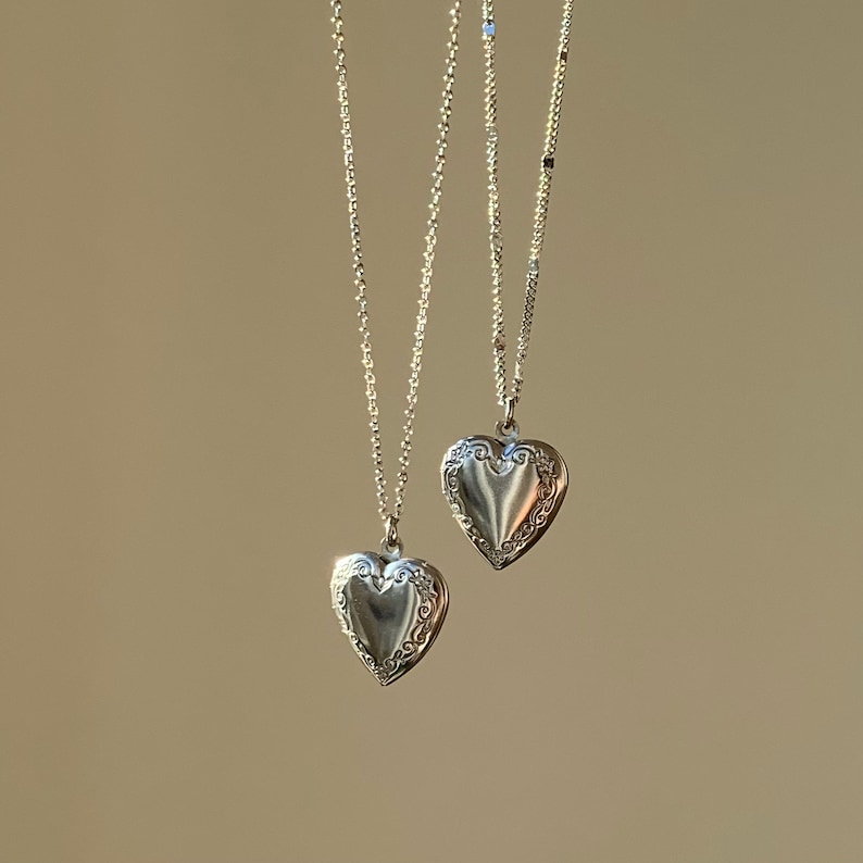 Silver Heart Locket Necklace, Photo Necklace, Gift for Her, Waterproof ...