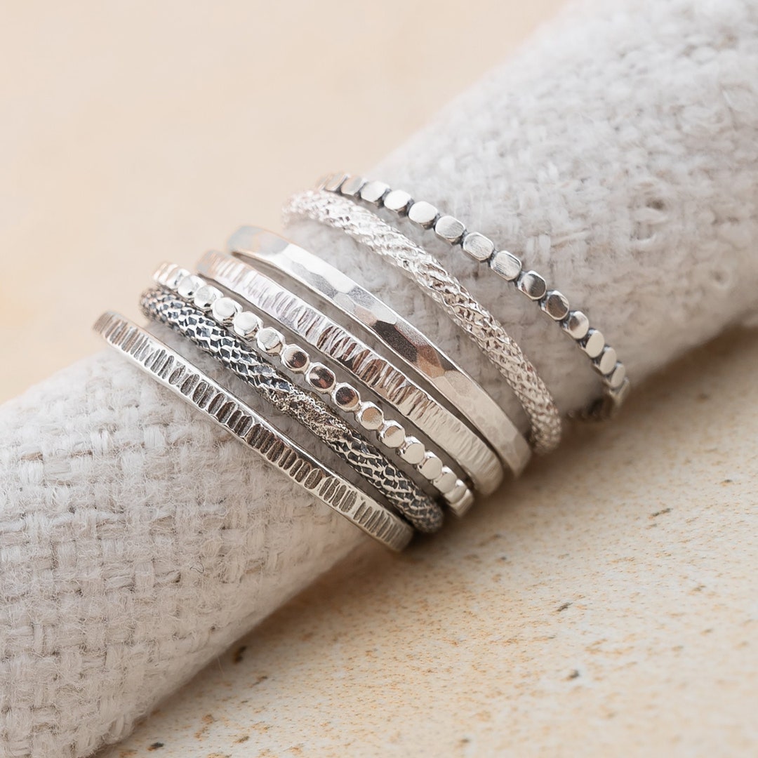 Silver Stacking Ring, Sterling Silver Band Ring, Thin Hammered Texture ...