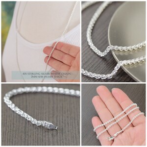 925 Sterling Silver Wheat Chain, Unisex Sterling Silver Chain, 2mm ...