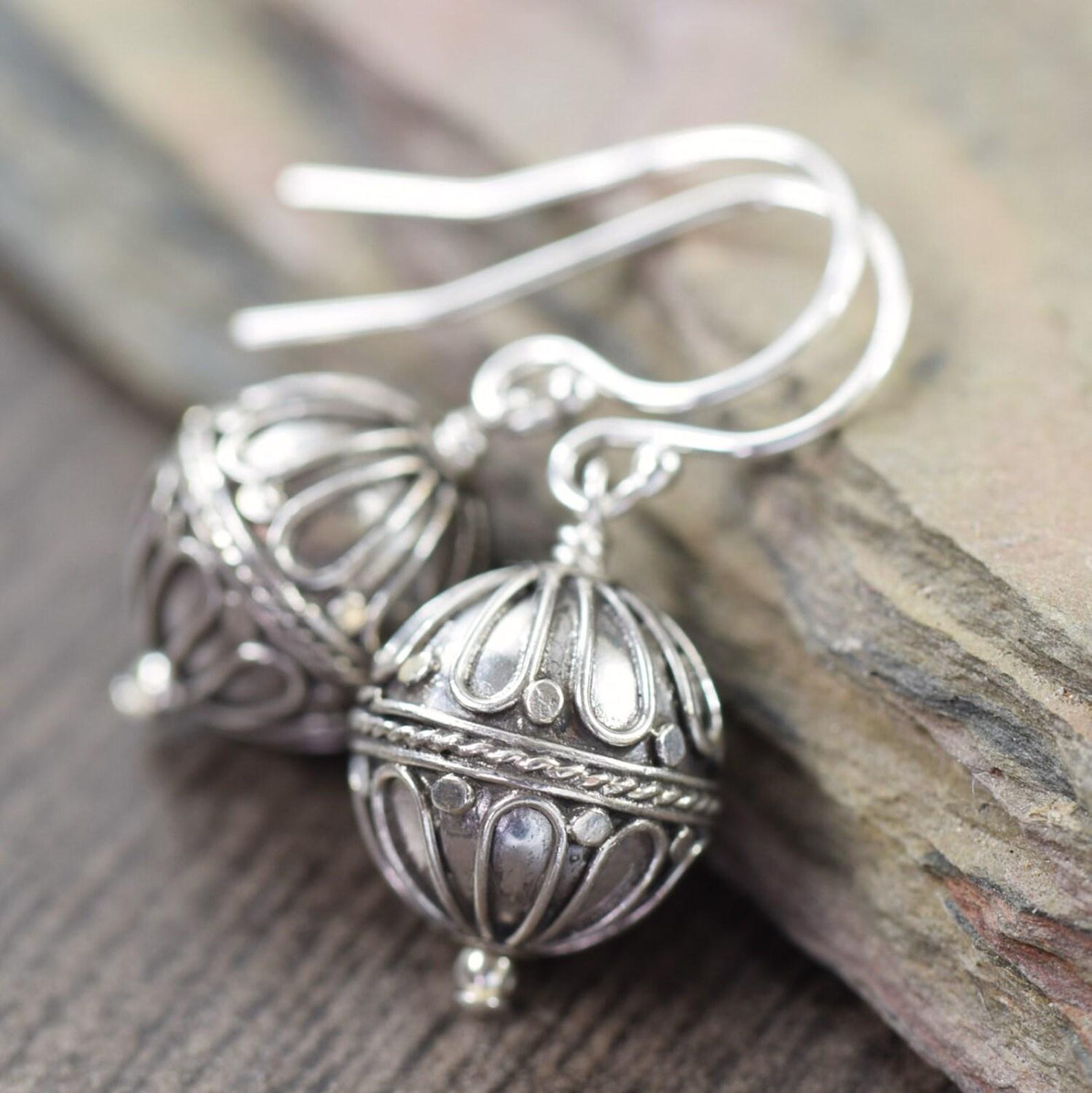 Hot Air Balloon Earrings, Sterling Silver Bali Style Boho Earrings ...