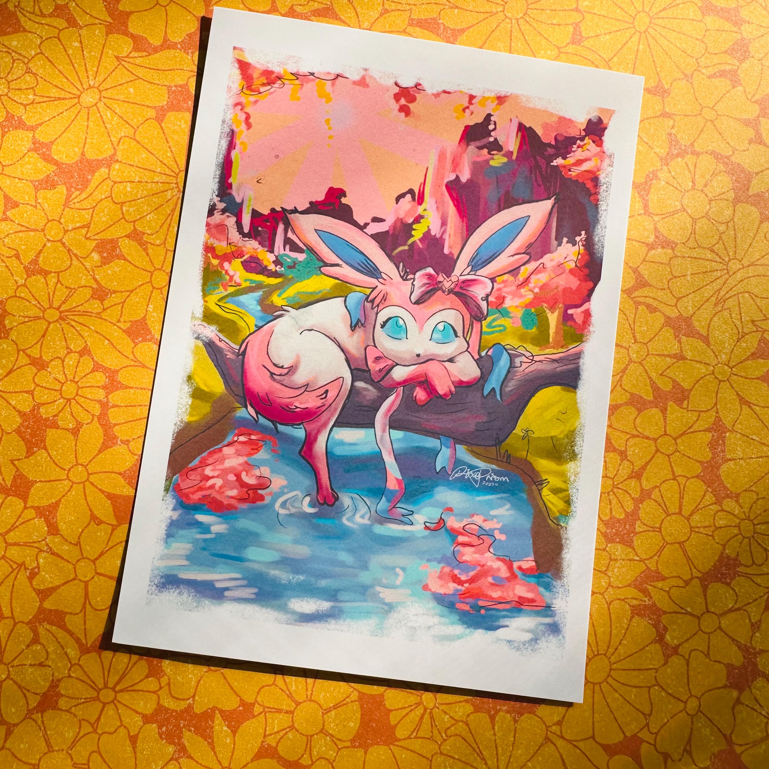 Nap Under the Cherry Blossoms | Sylveon Original Art Print - Etsy