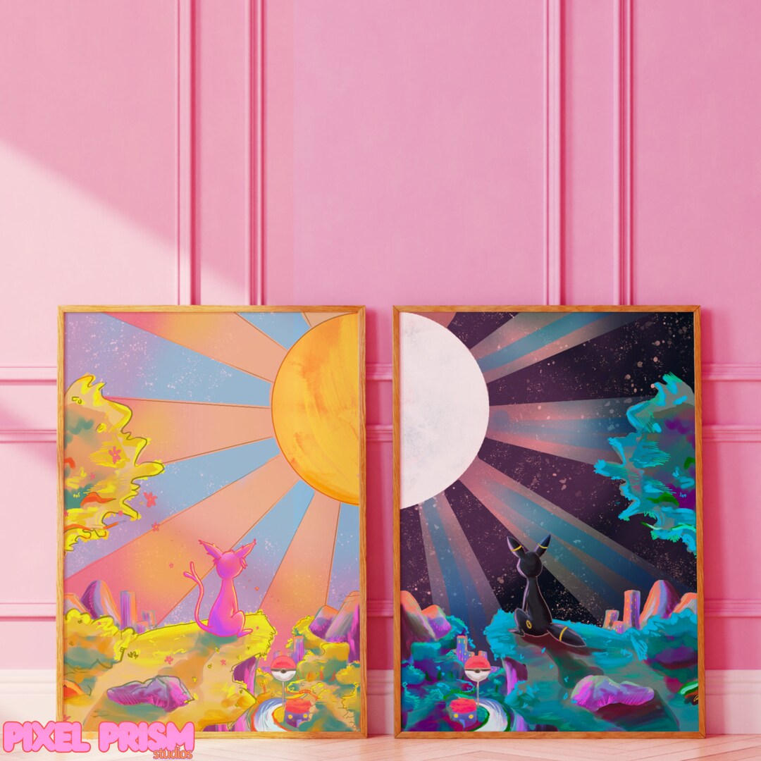 Sun and Moon Espeon and Umbreon Original Pokemon Art Print Set - Etsy