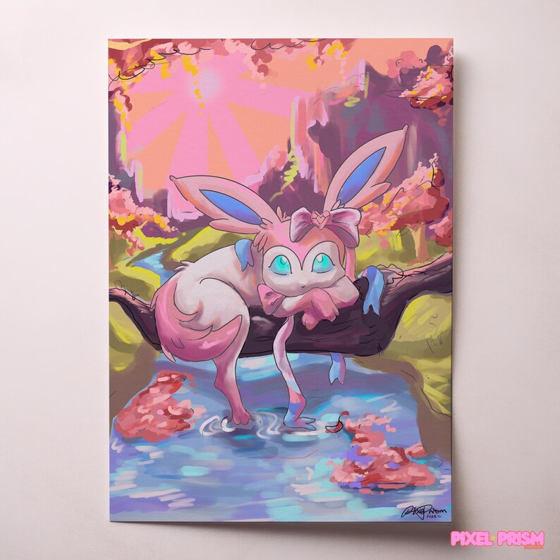 Nap Under the Cherry Blossoms | Sylveon Original Art Print - Etsy