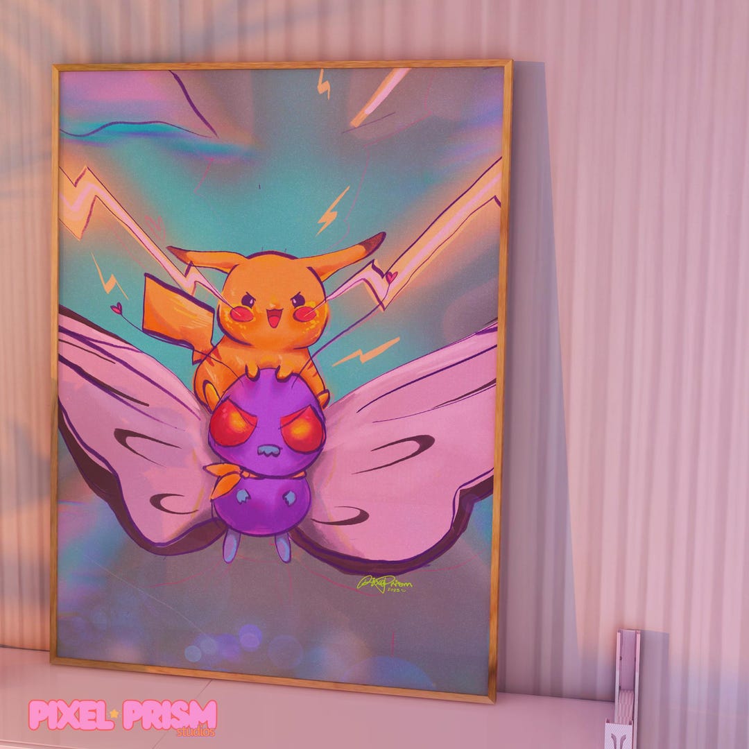 Bye Bye Butterfree | Pokemon Original Art Print | Butterfree & Pikachu ...