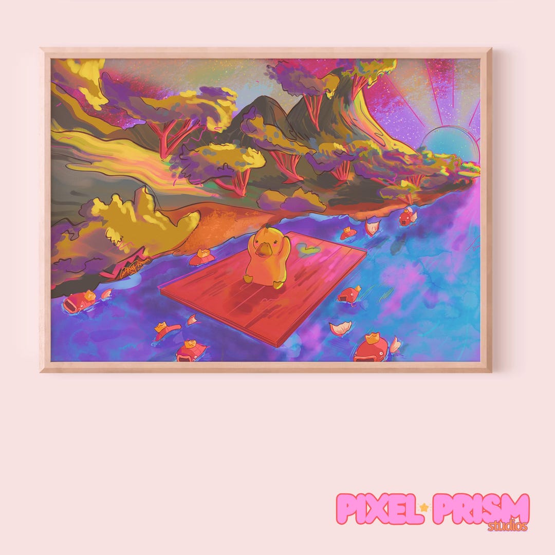 A Sitting Duck | Pokemon Original Art Print | Psyduck & Magikarp - Etsy