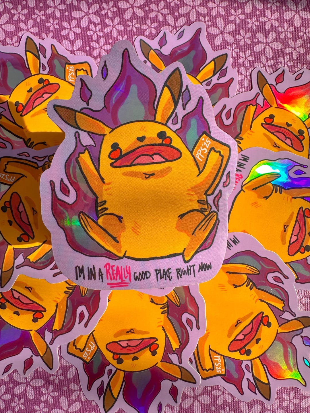 Burning Pikachu Meme Holographic Sticker | I’m in a REALLY Good Place ...