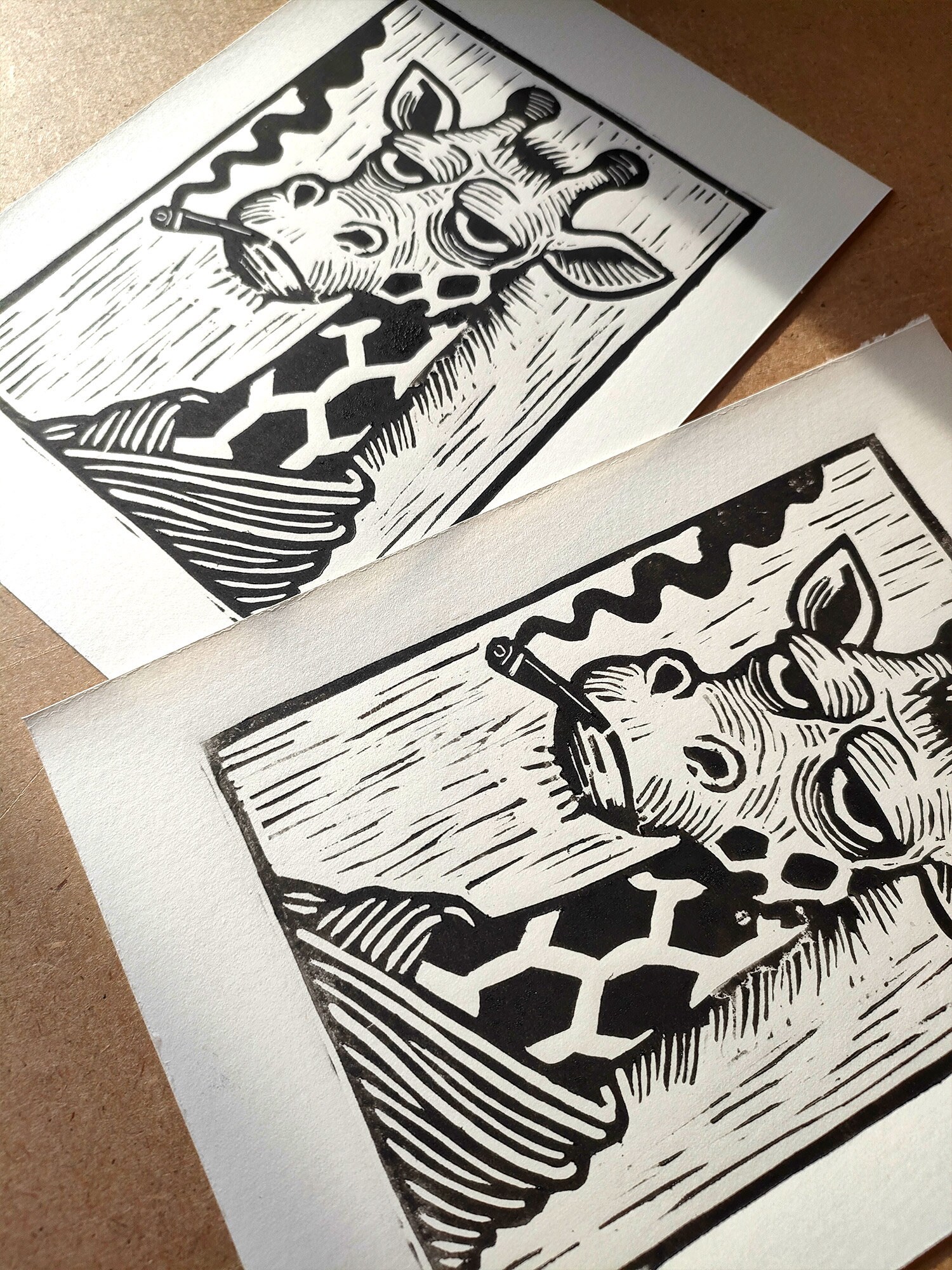 Grumpy Giraffe, Handmade Linocut Print, Original Linocut, A4 Size - Etsy
