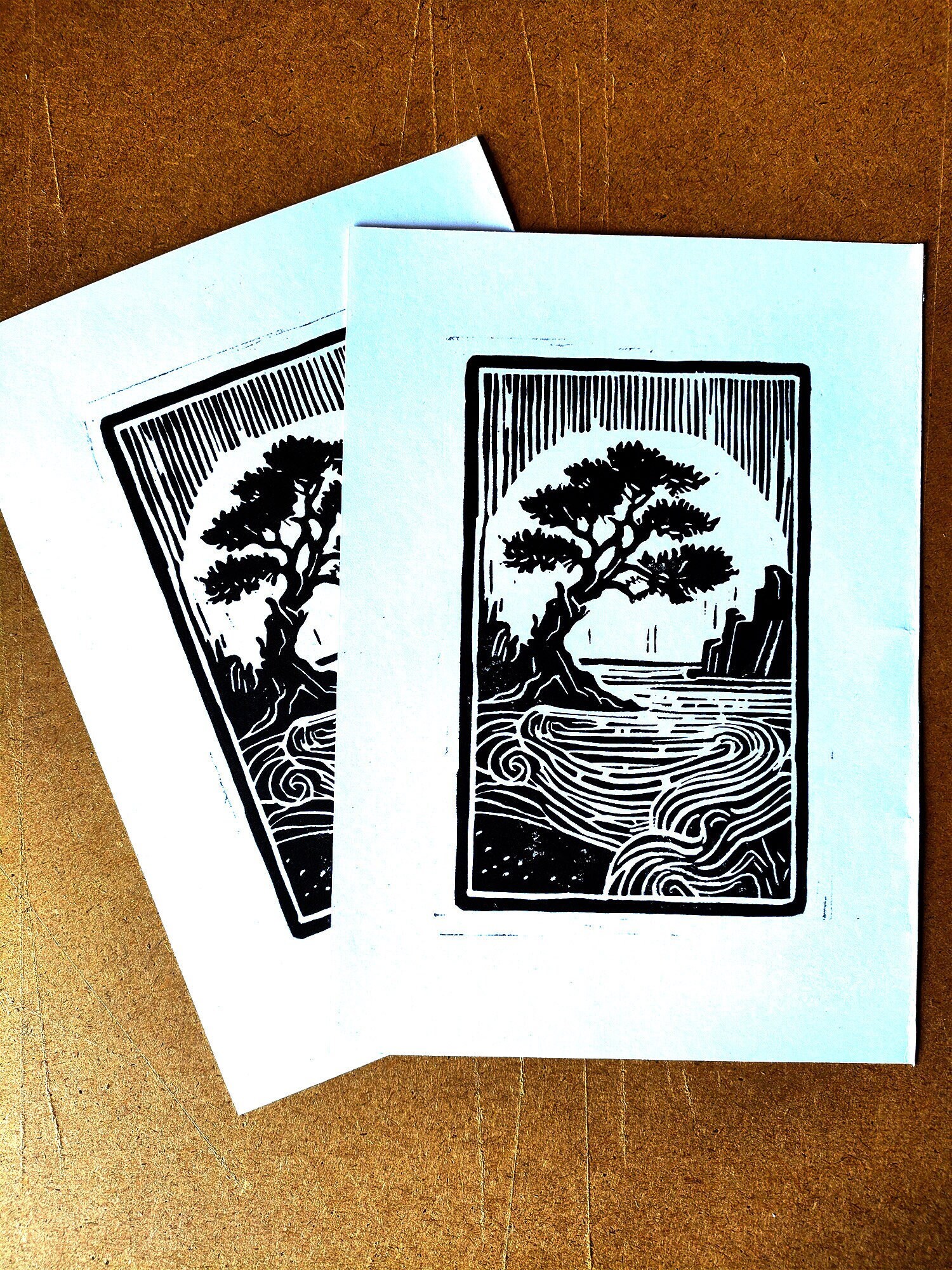 Zen Japan Landscape Linocut Print, Handmade Relief Art, Original ...