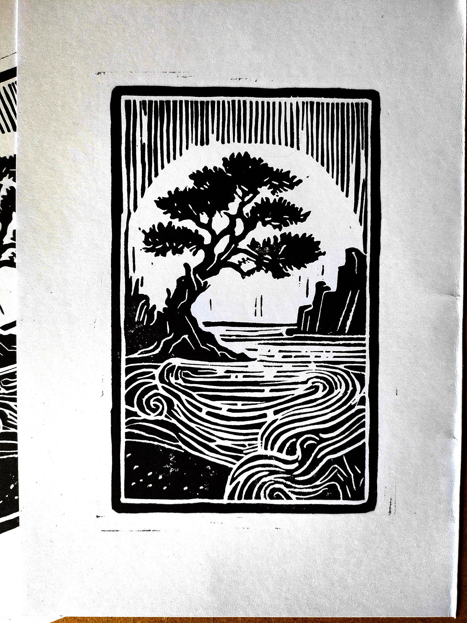 Zen Japan Landscape Linocut Print, Handmade Relief Art, Original ...