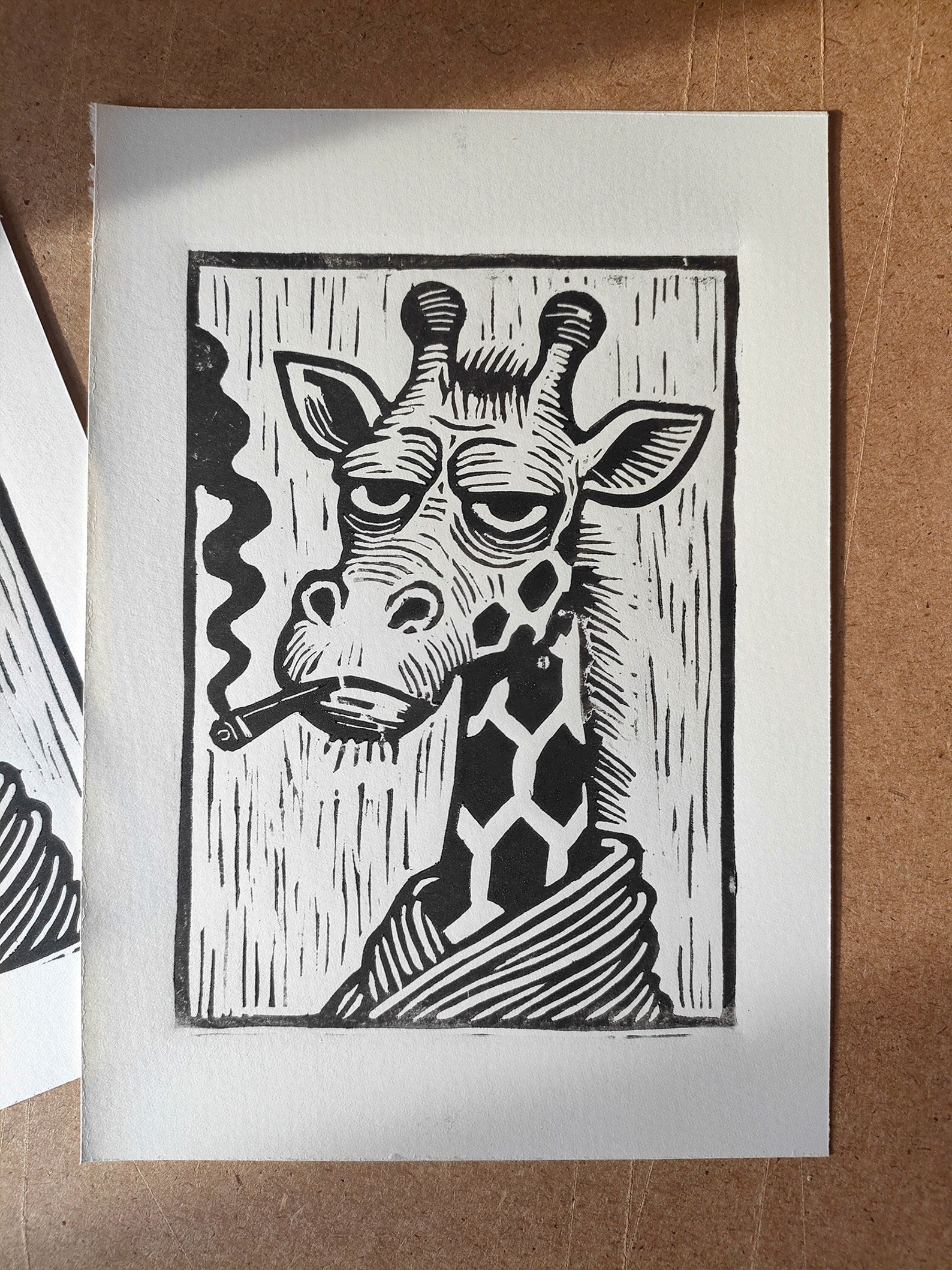 Grumpy Giraffe, Handmade Linocut Print, Original Linocut, A4 Size - Etsy