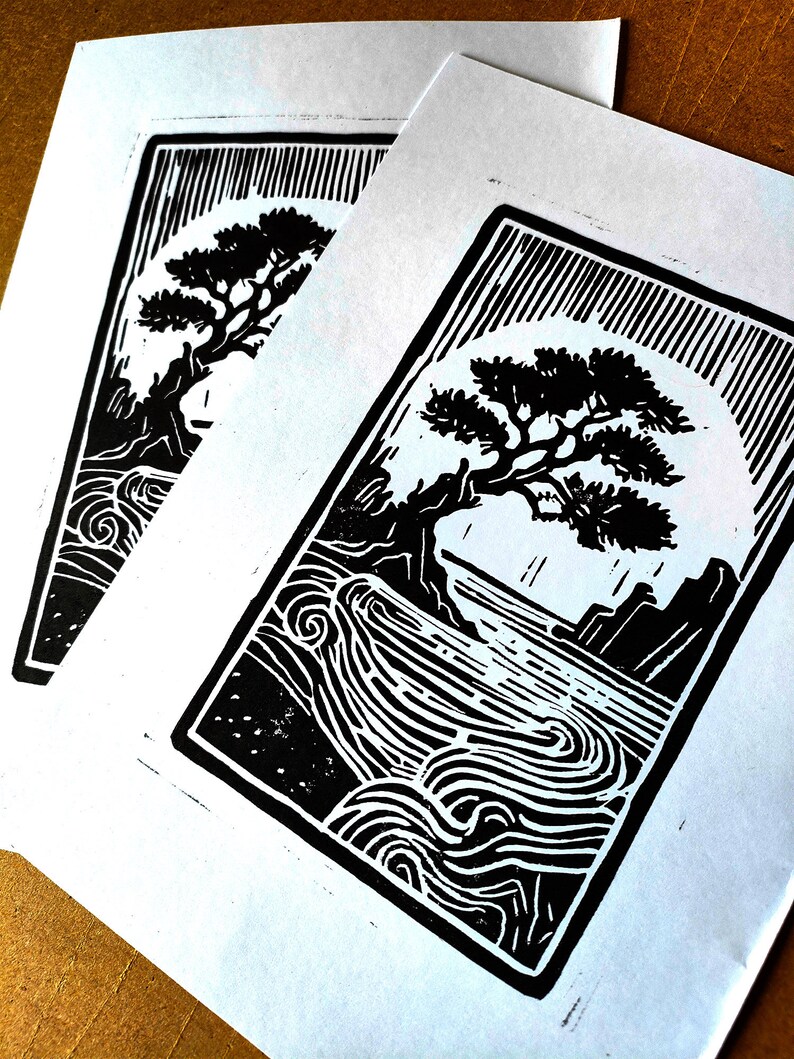 Zen Japan Landscape Linocut Print, Handmade Relief Art, Original ...