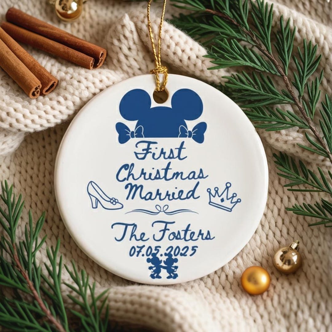 Custom Disney First Christmas Married Ornament, 1st Anniversary Gift ...