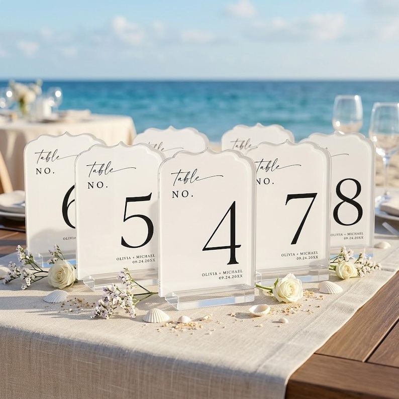 Modern Arch Acrylic Wedding Table Numbers Sign, Personalized Minimal ...