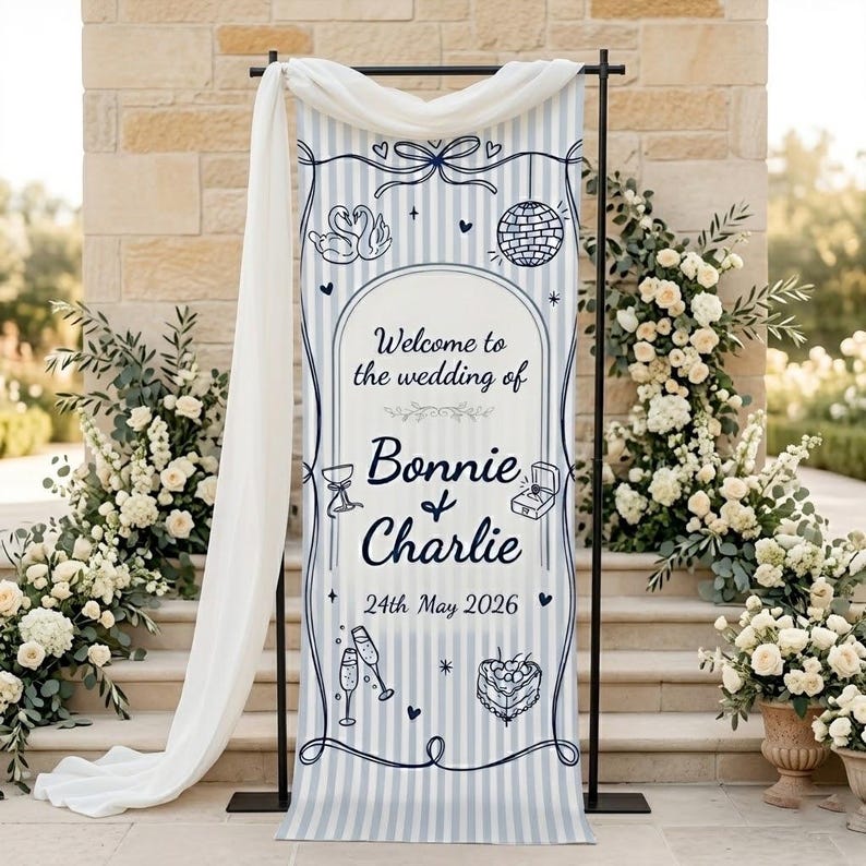 Personalized Wedding Welcome Banner Striped Pattern, Custom Bride Groom ...