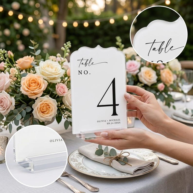 Modern Arch Acrylic Wedding Table Numbers Sign, Personalized Minimal ...