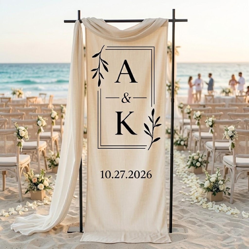 Personalized Wedding Initials Banner Minimal Frame, Custom Couple Wall ...
