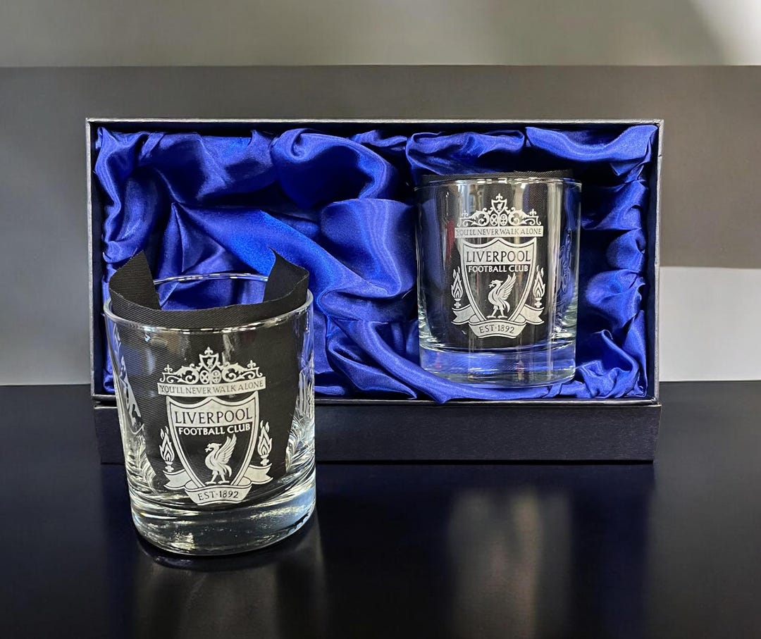 Personalised Liverpool Supporters Twin Whisky Glasses in Silk Lined ...