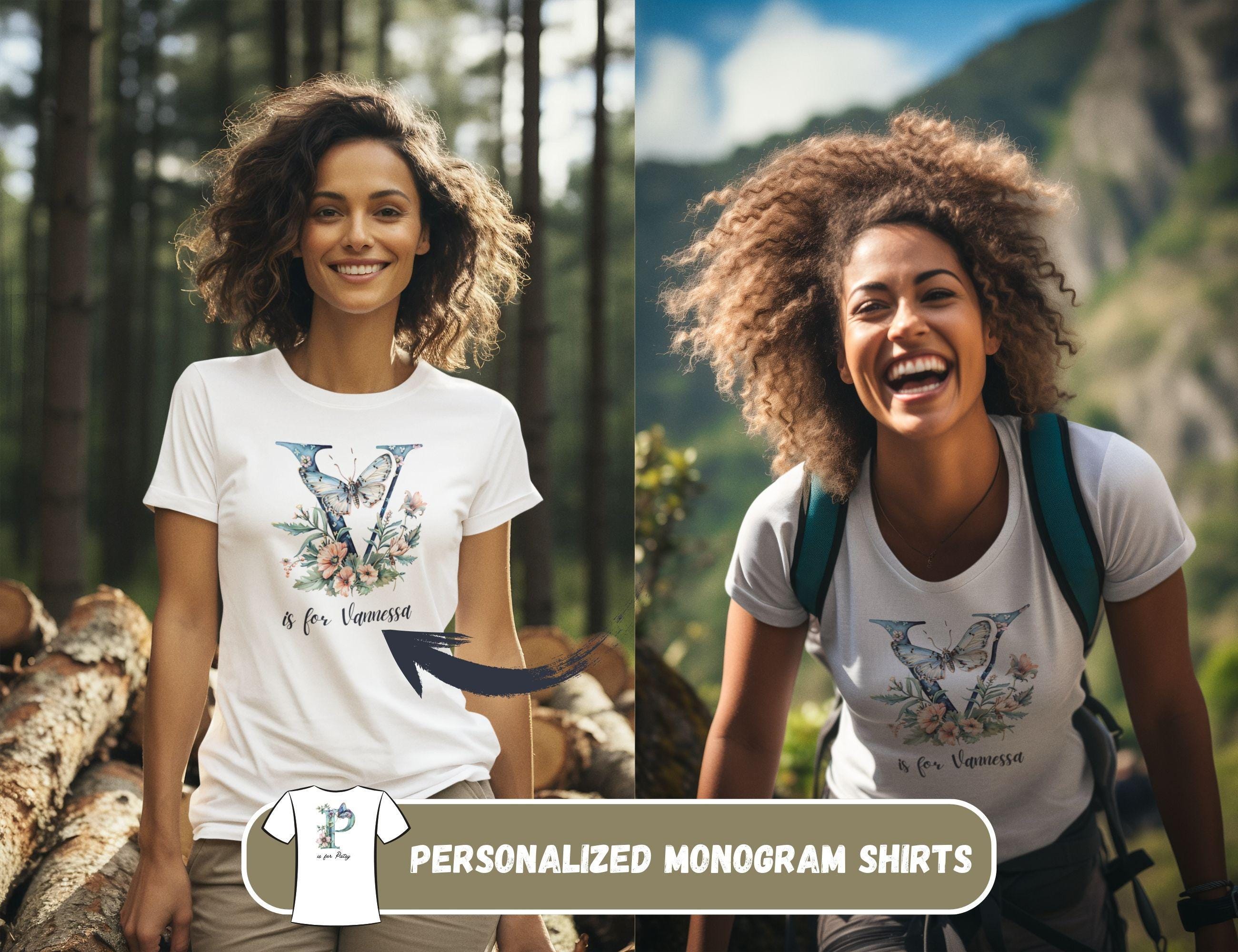 Personalized Monogram Shirt for Women, Custom Initial and Name, Floral ...