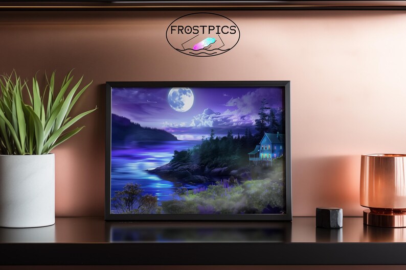 House by Lake Synthwave Fantasy Vaporwave Neon Night Moon - Landscape ...