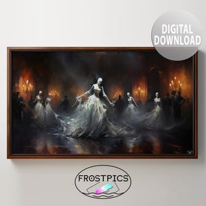 Danse Macabre Halloween Formal Ball Dancing Genre Scene - Landscape Painting - Printable Wall ...