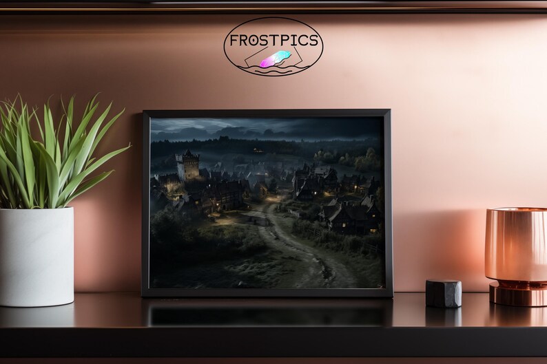 Rural Village Home Scenery Medieval Life Aerial View Night Landscape ...