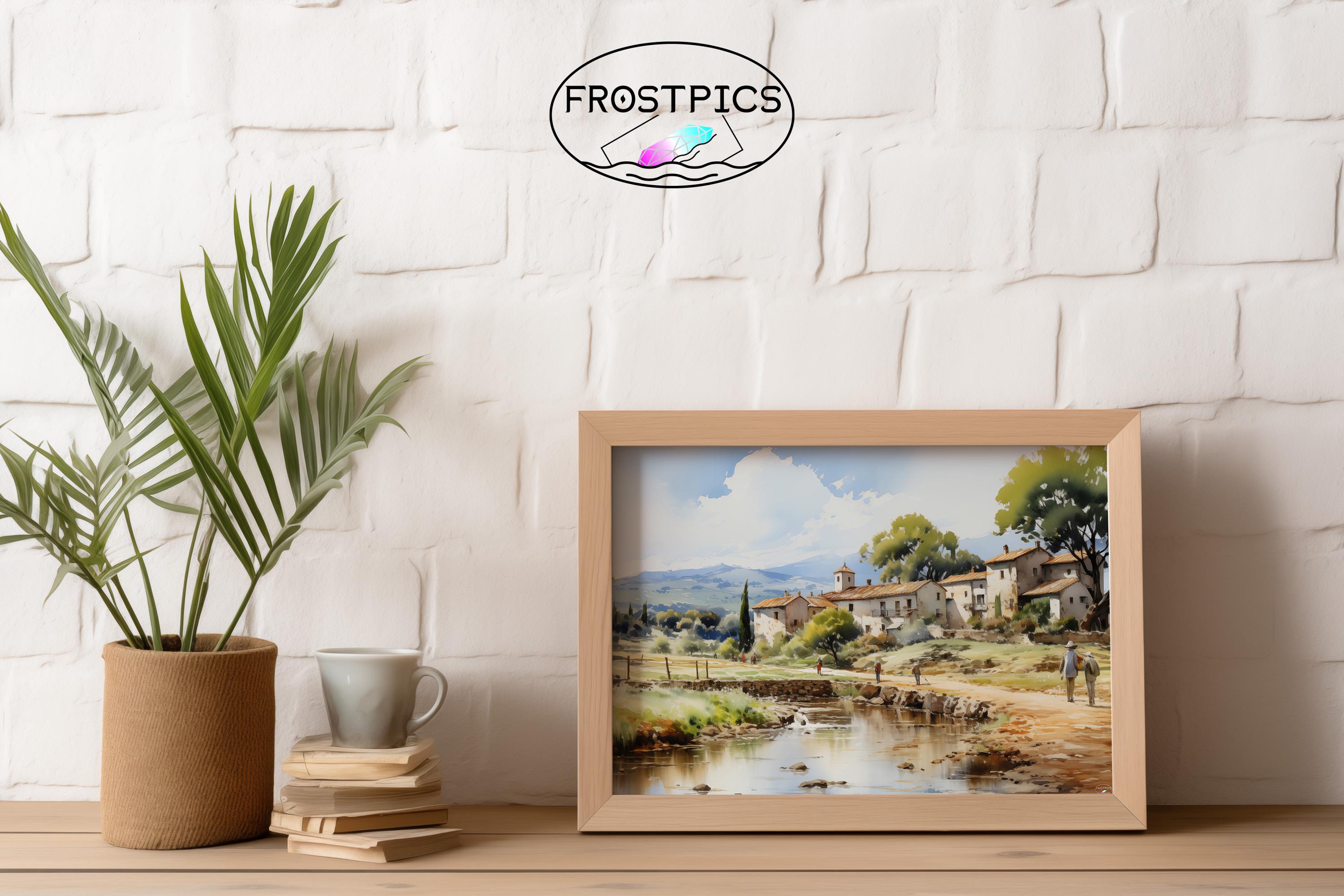 Rural Village Summer Life Scenic Creek Genre Scene - Landscape Painting ...