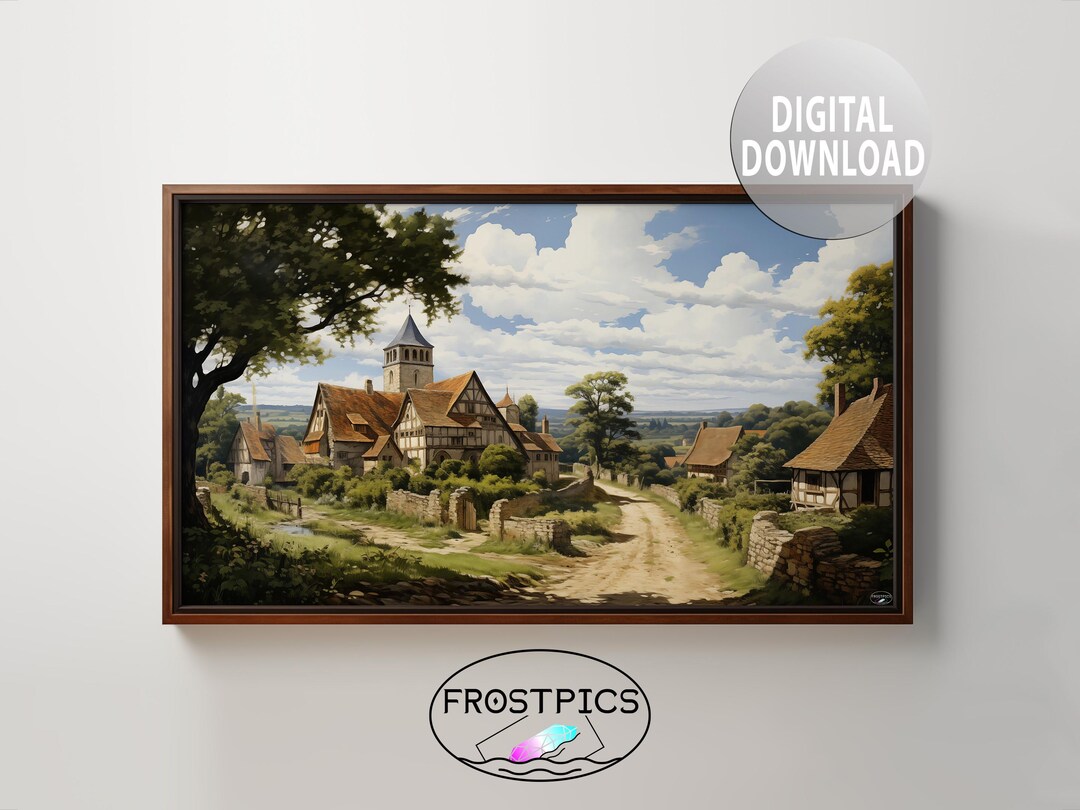 Rural Village Scenic Summer Life Genre Scene - Landscape Painting ...