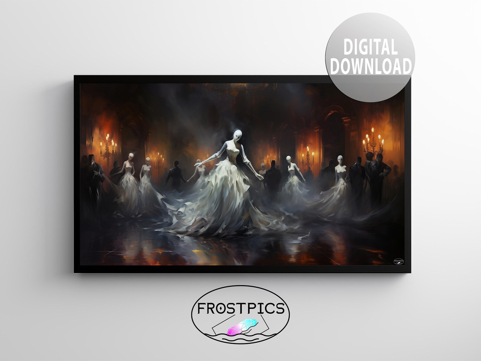 Danse Macabre Halloween Formal Ball Dancing Genre Scene - Landscape Painting - Printable Wall ...