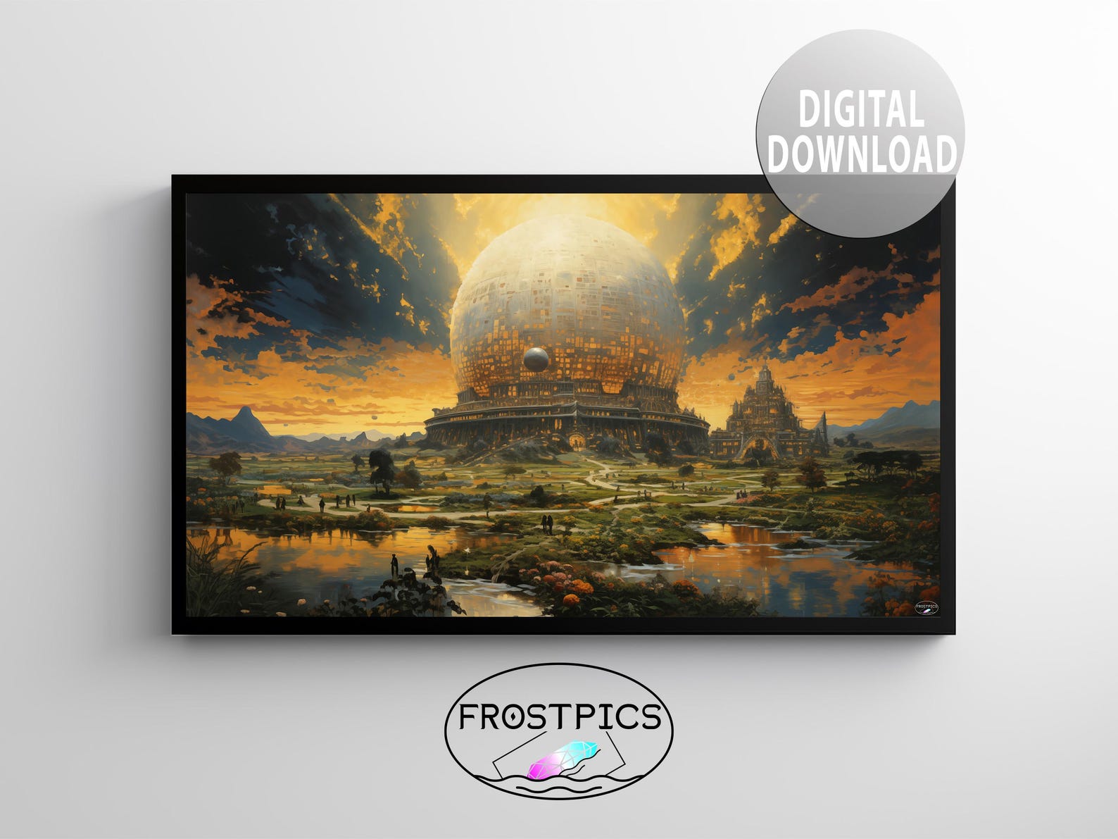 Futurist Globe Arcology Fantasy Dome Golden Hour Utopia - Landscape ...