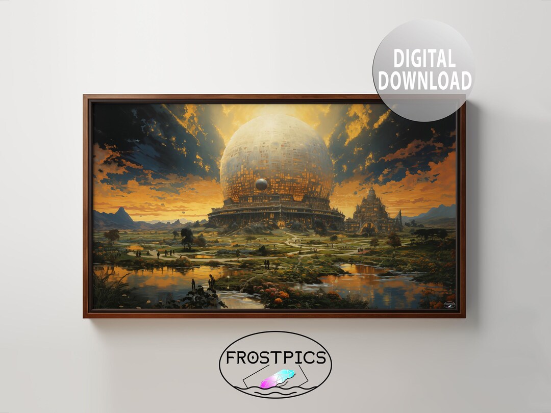 Futurist Globe Arcology Fantasy Dome Golden Hour Utopia - Landscape ...