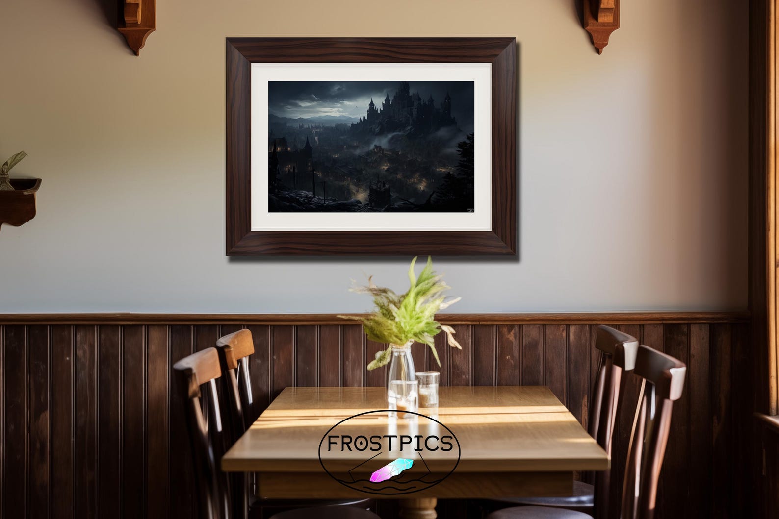 Spooky Village Medieval Fantasy Noir Halloween Night View - Landscape ...
