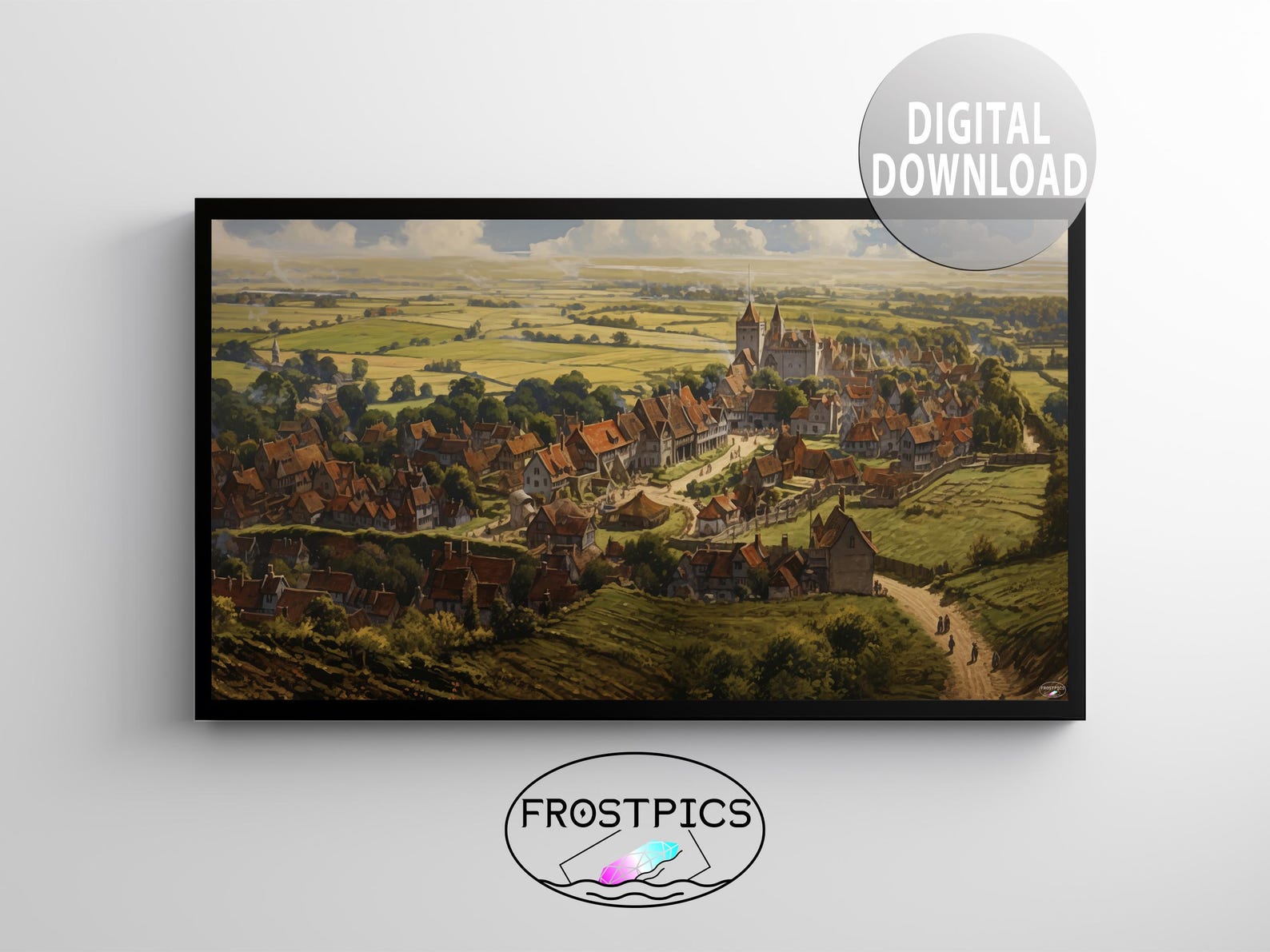 Rural Village Life Scenic Aerial View Medieval Scenery - Landscape ...