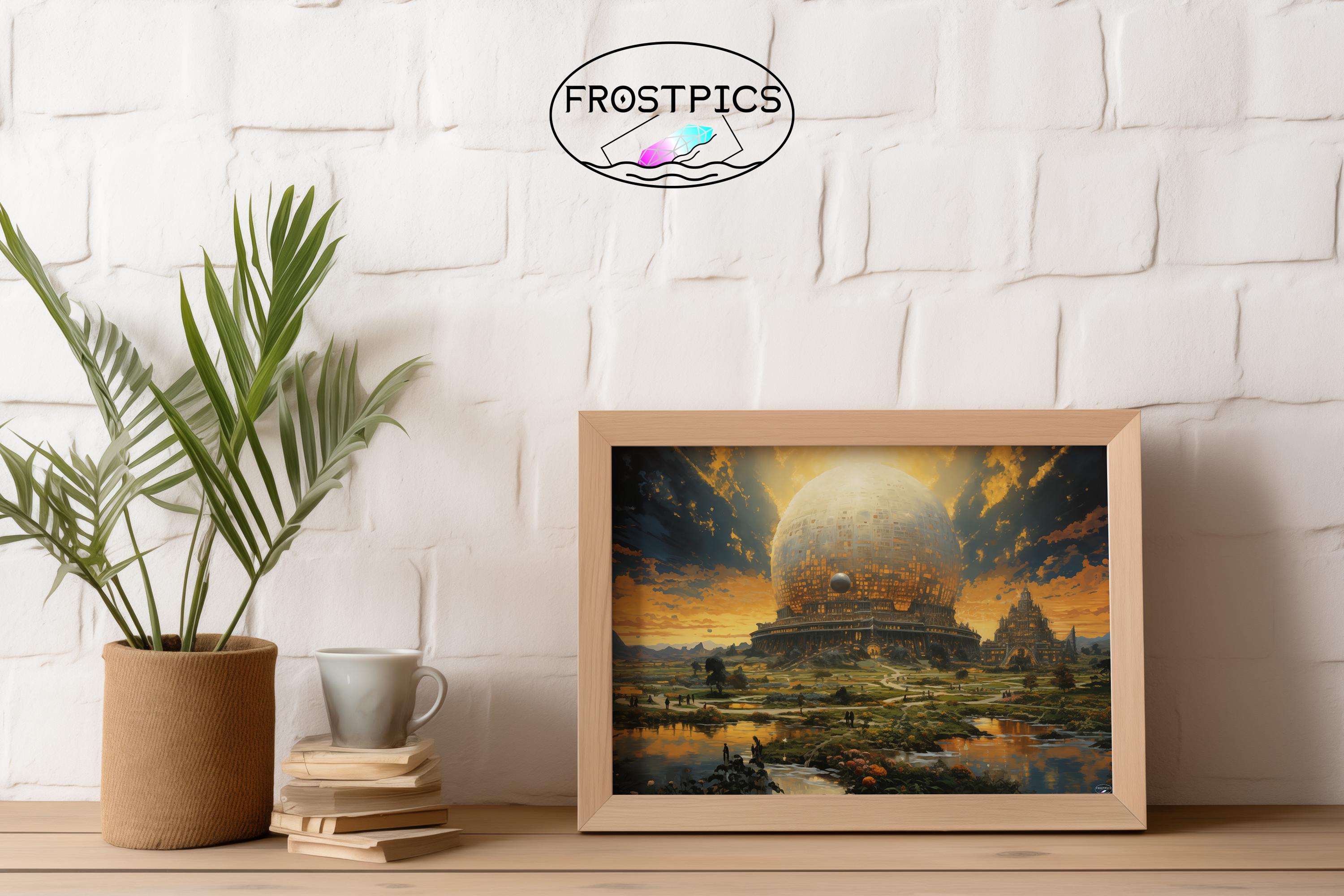 Futurist Globe Arcology Fantasy Dome Golden Hour Utopia - Landscape ...