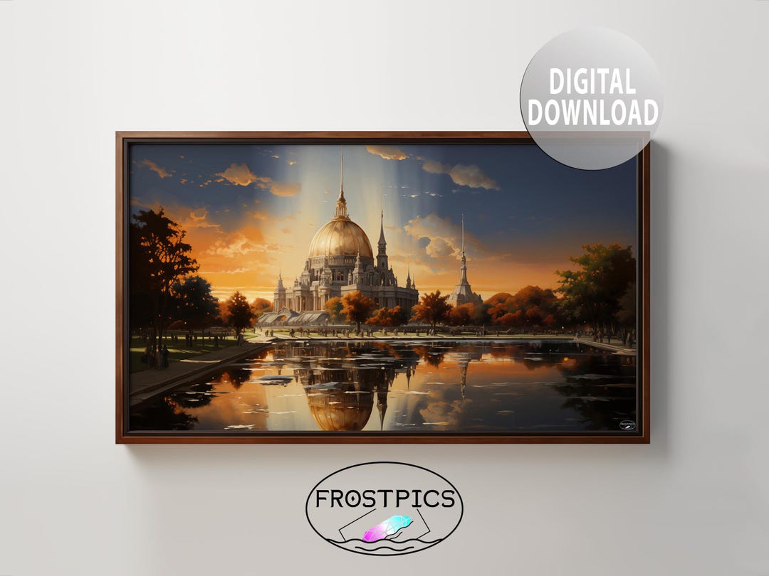 Futurist Basilica Fantasy Church Building Golden Hour - Landscape ...