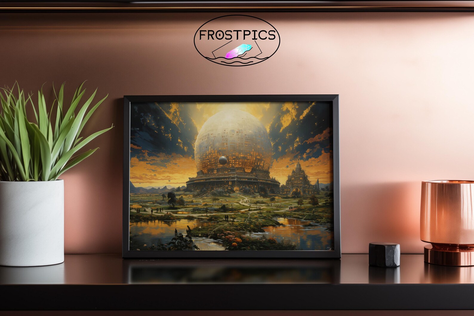 Futurist Globe Arcology Fantasy Dome Golden Hour Utopia - Landscape ...