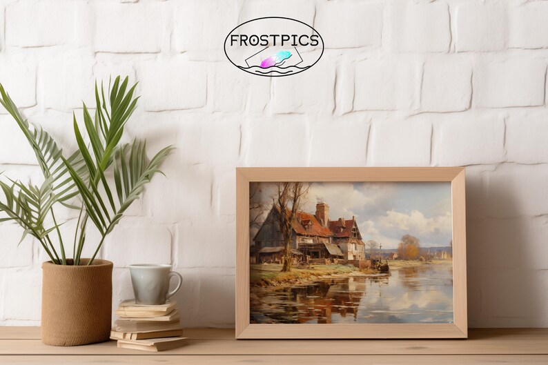 Victorian Industrial Rural River Canal Summer Scene Landscape Painting ...