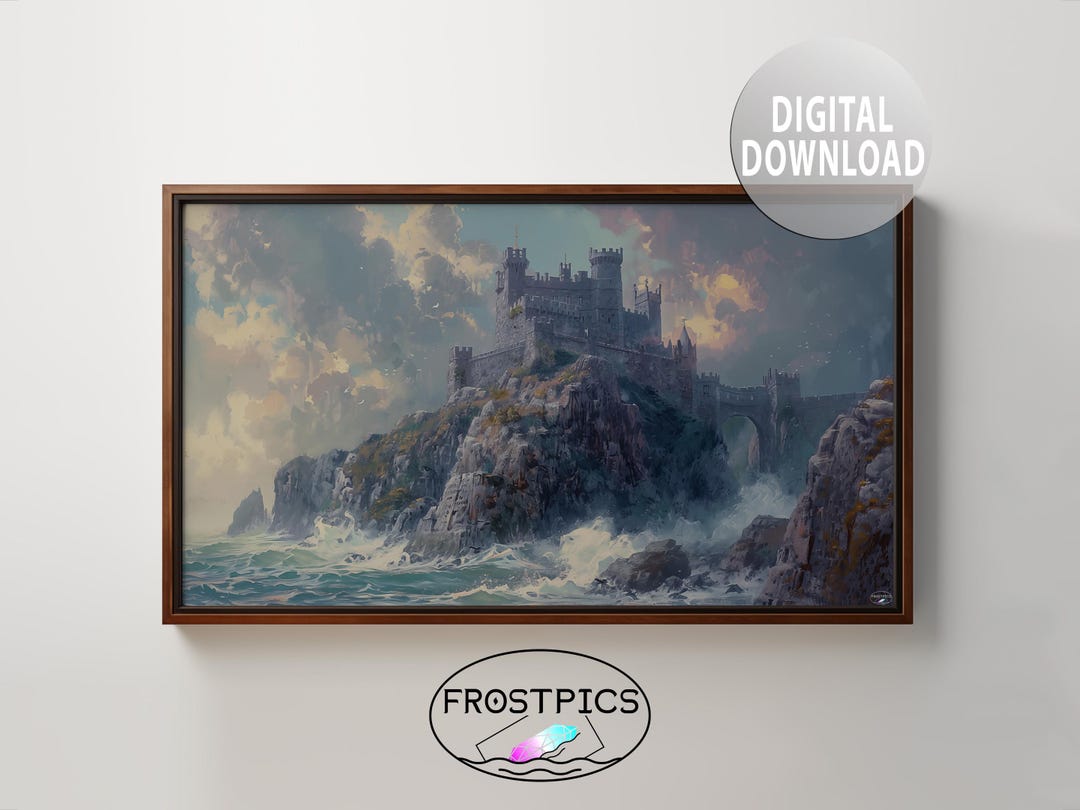 Castle on Storm Shore Steadfast Sentinel Choppy Sea Cliffs Landscape ...