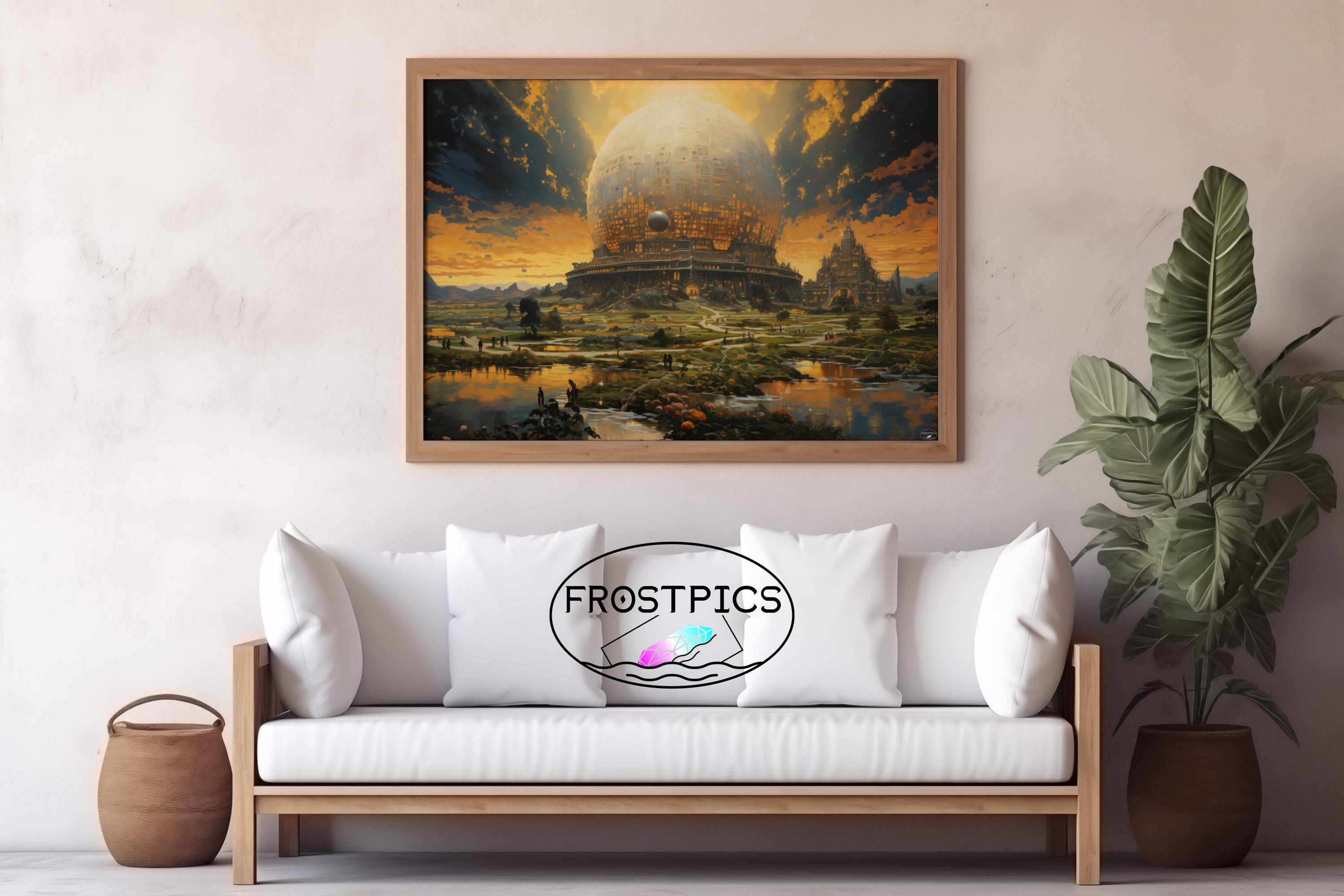 Futurist Globe Arcology Fantasy Dome Golden Hour Utopia - Landscape ...