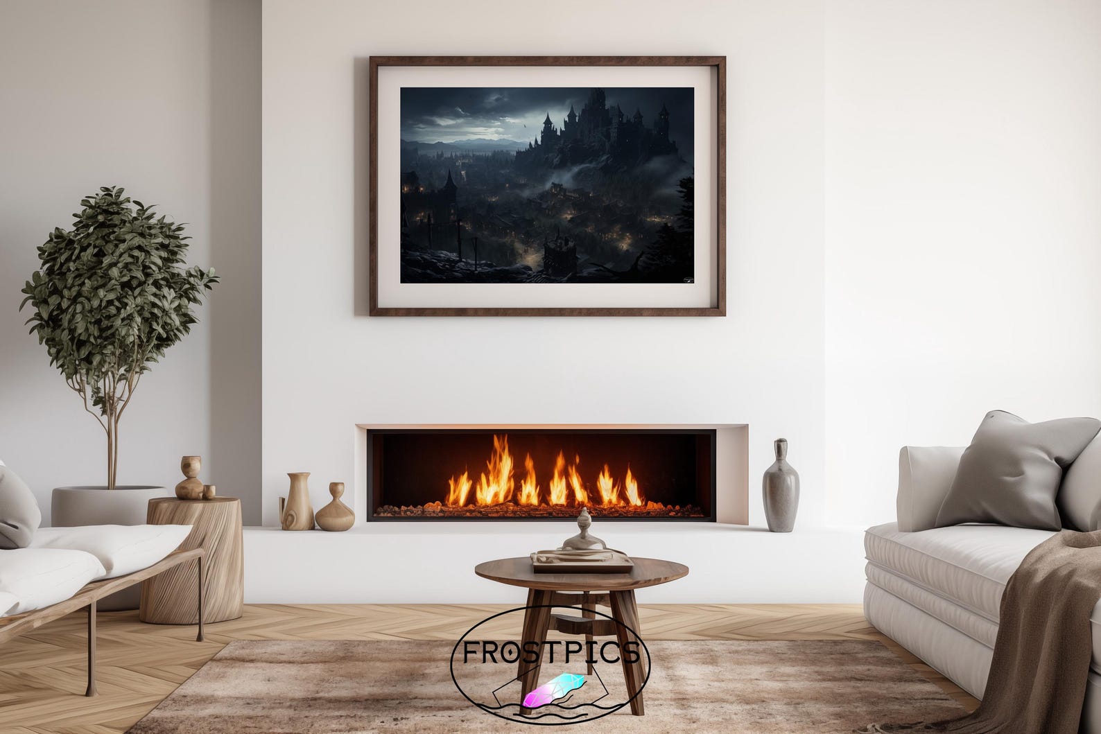 Spooky Village Medieval Fantasy Noir Halloween Night View - Landscape ...