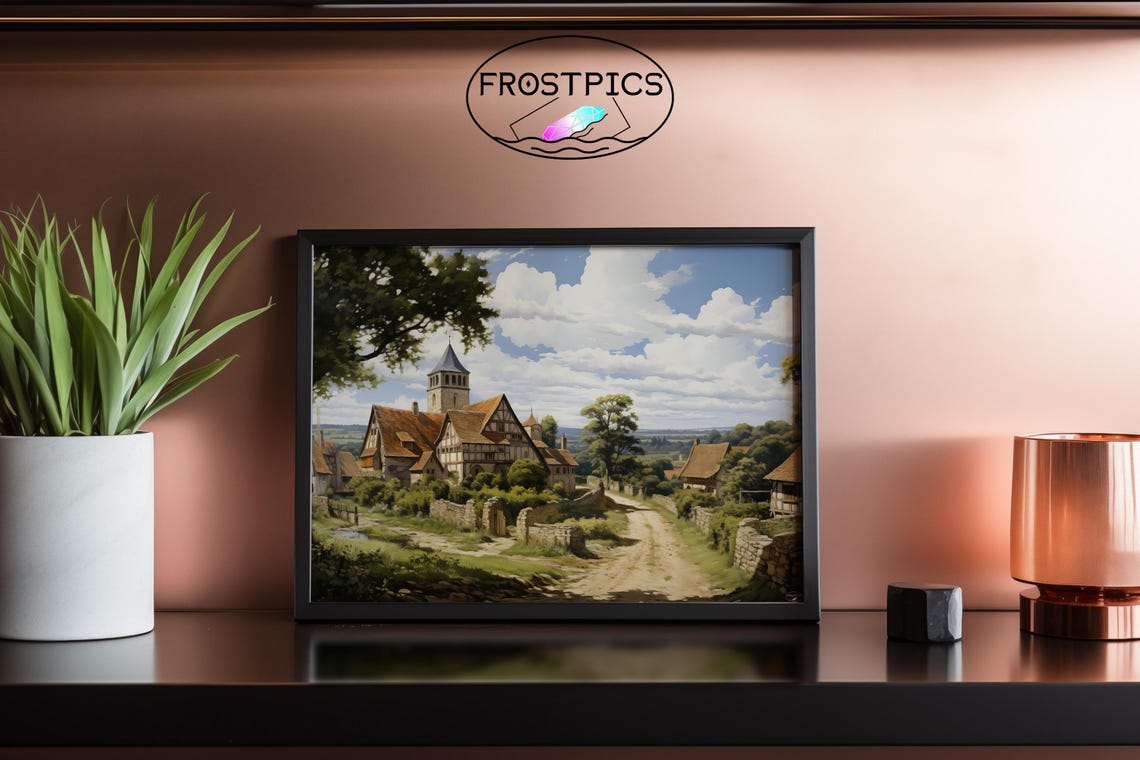 Rural Village Scenic Summer Life Genre Scene - Landscape Painting ...