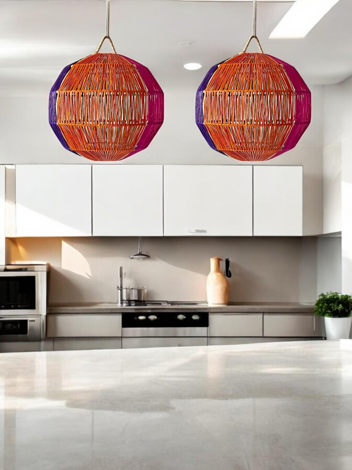 Raffia Pendant Light , Multicolor Hanging Lamp Shade in Raffia, Raffia ...