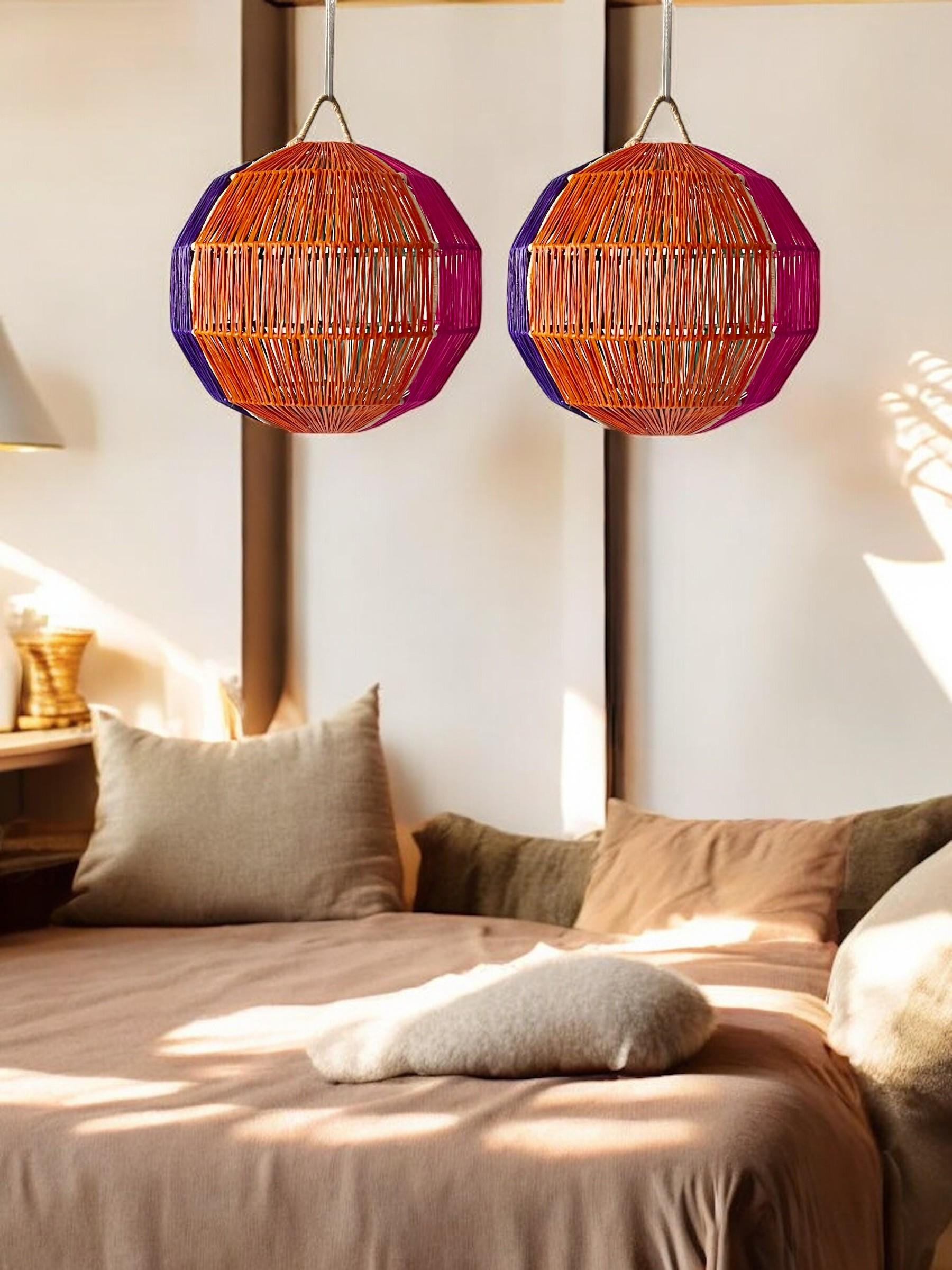 Raffia Pendant Light , Multicolor Hanging Lamp Shade in Raffia, Raffia ...