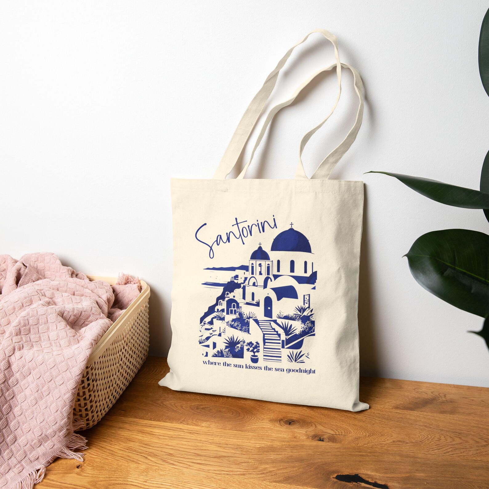 Santorini Tote Bag, Greece Tote Bag, Mediterranean Theme Shopping Bag ...