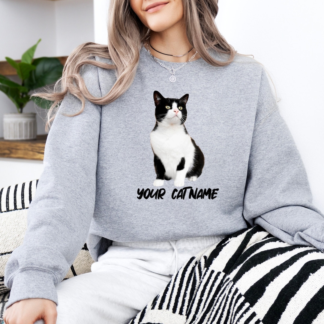 Custom Cat Photo Sweatshirt, Personalized Cat Sweatshirt, Cat Lovers ...