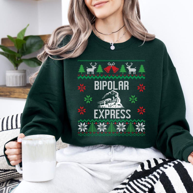 Bipolar Express Ugly Christmas Sweatshirt, Mental Health Awareness ...
