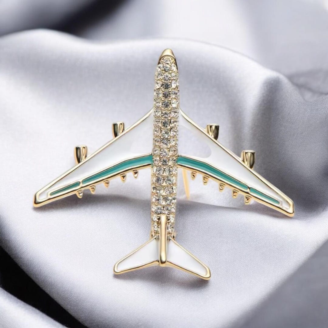 Airplane Brooch With Rhinestones Sparkling Aviation Travel Gift for ...