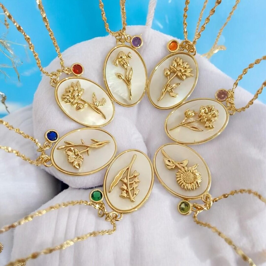 Birth Flower and Birthstone Pendant Necklace Personalized Jewelry ...