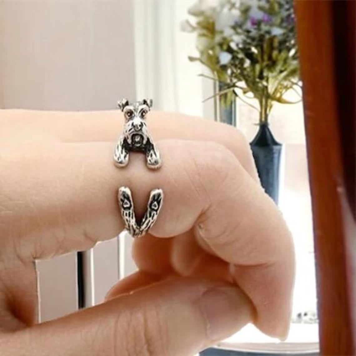 Schnauzer Dog Adjustable Ring – Available in Silver, Gold, or Black ...
